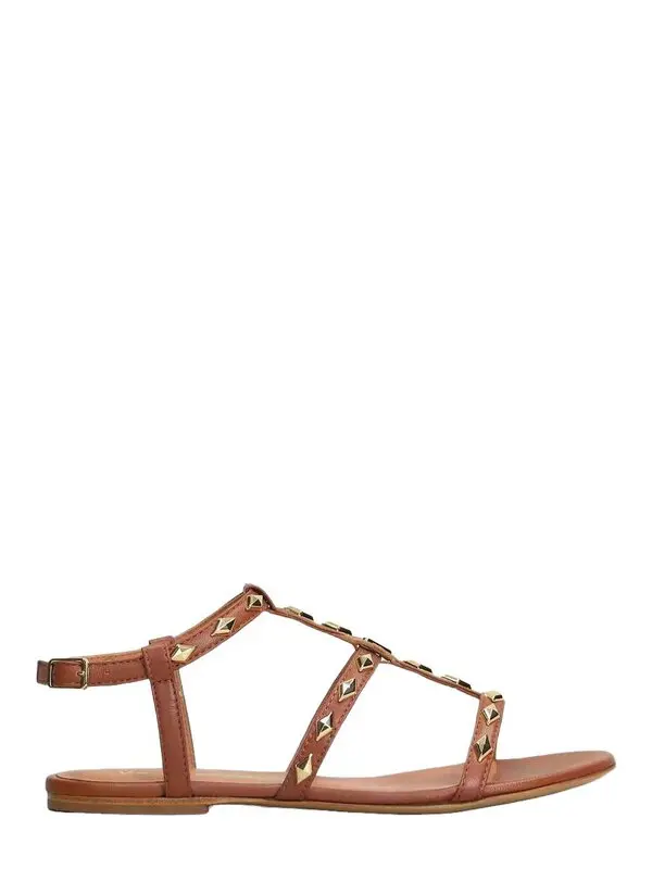VIA ROMA 15 Stud-embellished Leather Sandals - Neutrals