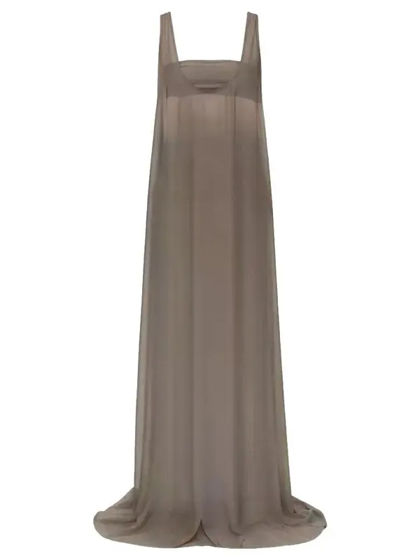 Rick Owens Silk Maxi Gown With Sheer Panel - Grey