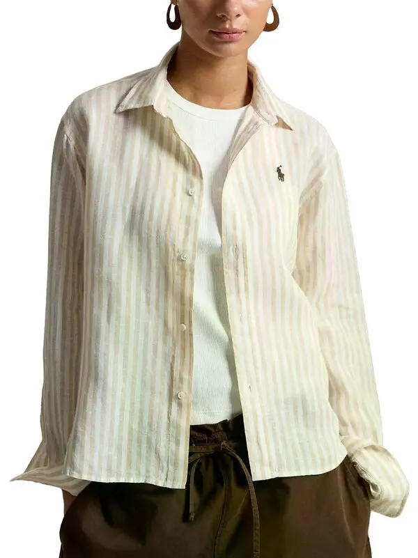 Polo Ralph Lauren Striped Linen Cropped Shirt - Neutrals