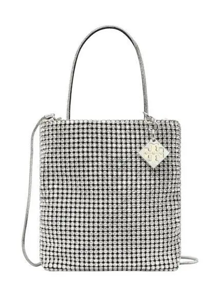 Tory Burch Night Owl Crystal Embellished Mini Tote - Silver