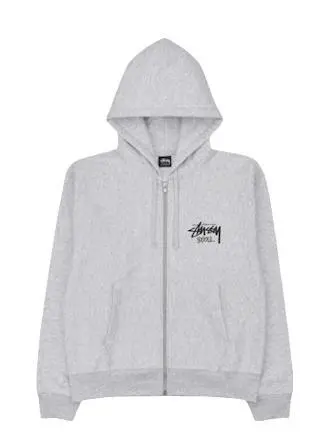 StÜssy Stock Seoul Exclusive Zip Up Hooded Sweatshirt - Ash Heather
