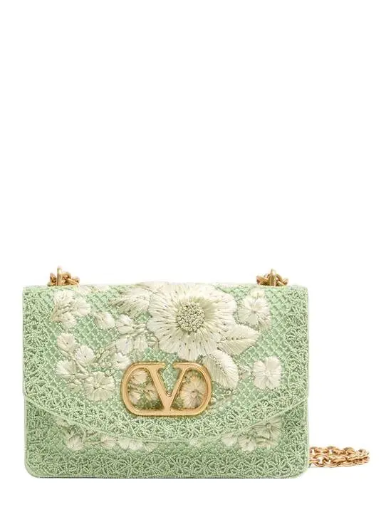 Valentino Garavani Vain Medium Embroidered Shoulder Bag - Light Green