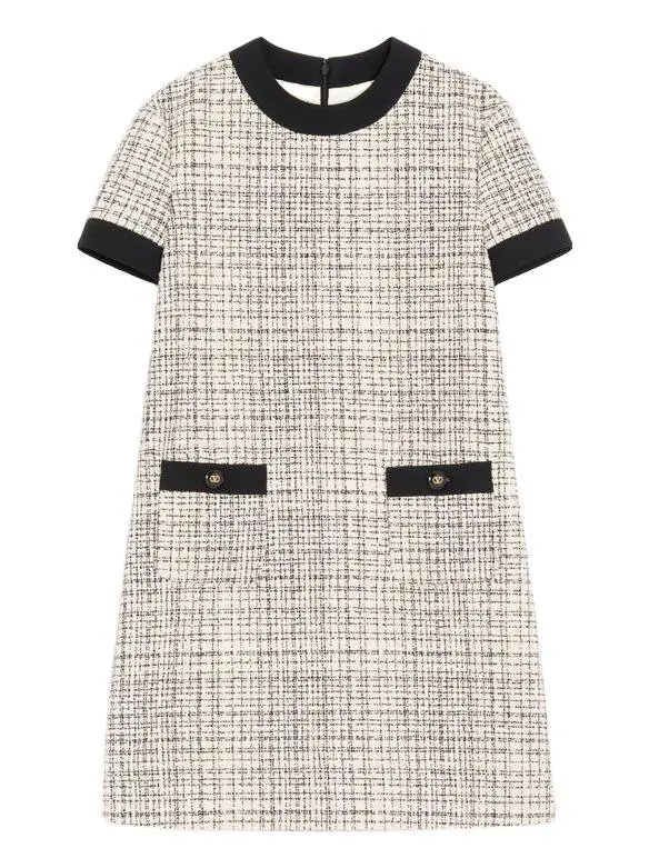Valentino Garavani Short Dress In Square Tweed - Vanilla/black