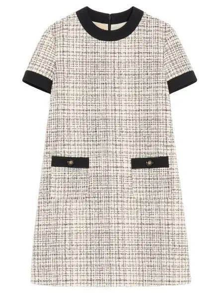 Valentino Garavani Square Tweed Short Dress With Crepe Couture Edges - Vanilla/black