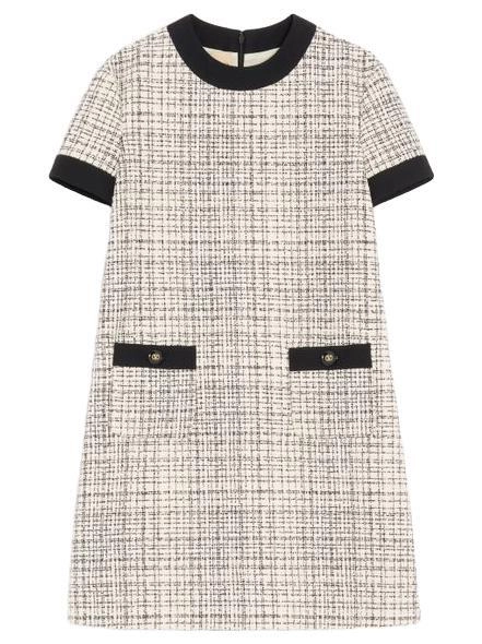 Valentino Garavani Square Tweed Short Dress With Crepe Couture Edges - Vanilla/black