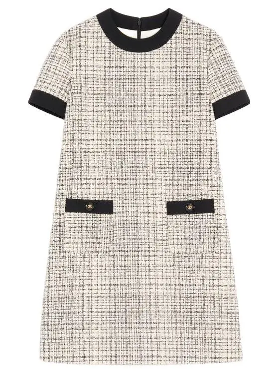 Valentino Garavani Square Tweed Short Dress With Crepe Couture Edges - Vanilla/black