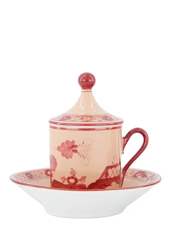 GINORI 1735 Oriente Italiano Vermiglio Coffee Cup With Cover - Red