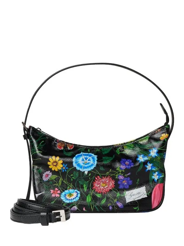 Gucci Lady Lunetta Small Shoulder Bag In Flora Coated Canvas - Black