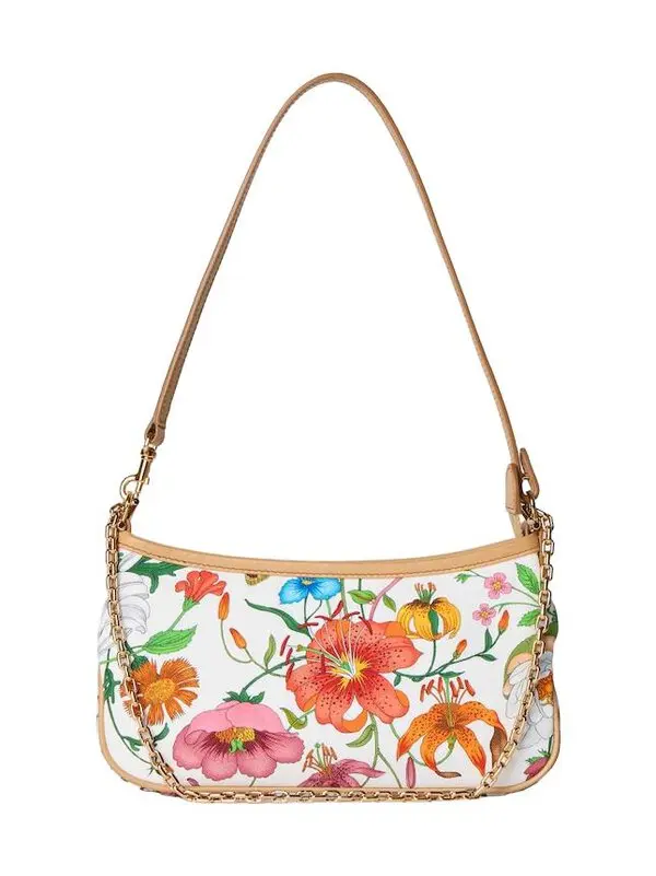 Gucci Gossip Small Shoulder Bag In Flora Print Nylon - White