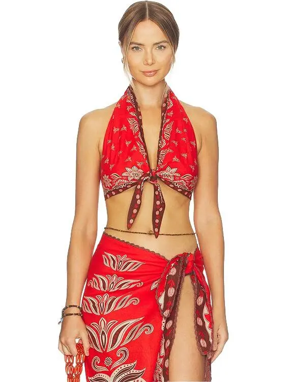 Farm Rio Halter Neck Blouse - Ainika Garden Red