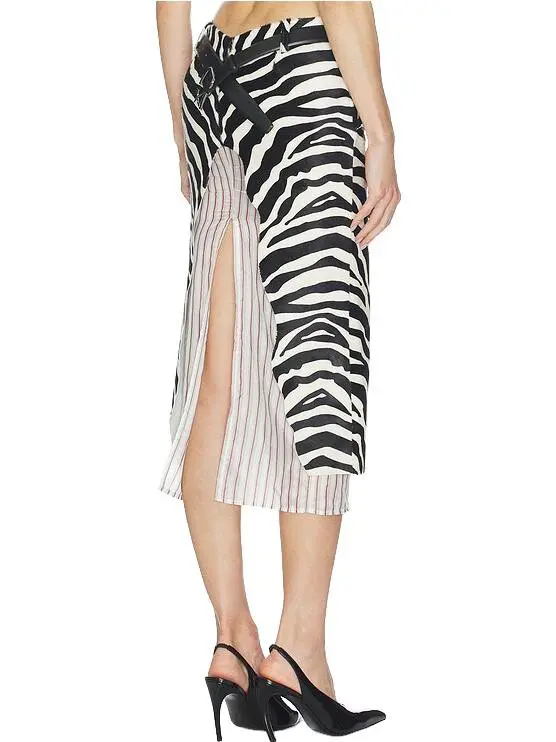 Attico Low Rise Zebra Print Midi Skirt - White & Black