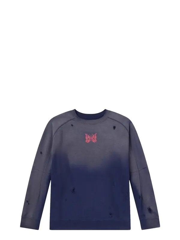 Needles Distressed Logo-print Cotton-jersey Sweatshirt - Blue
