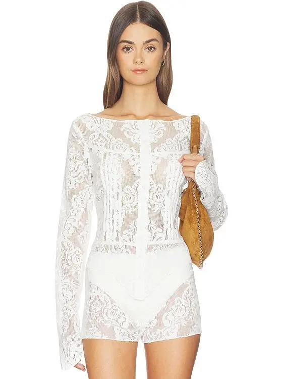 YELLOW THE LABEL X Hudson Long Sleeve Lace Shirt - Ivory