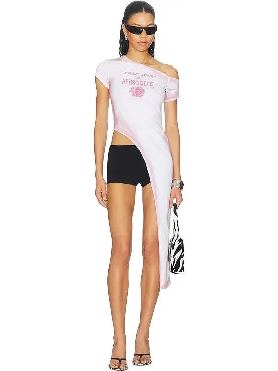 DI PETSA Asymmetrical One-shoulder Top - White With Pink Print