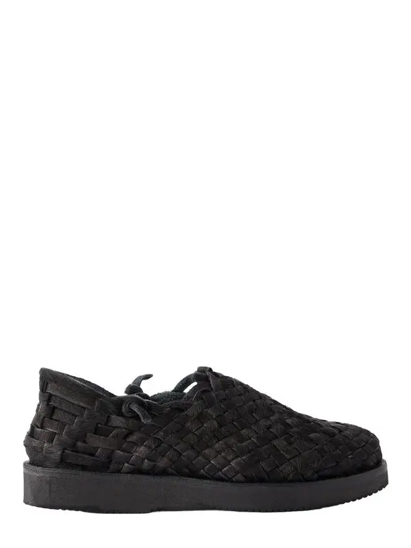 YUKETEN Woven Calf Hair Huarache Sandals - Black