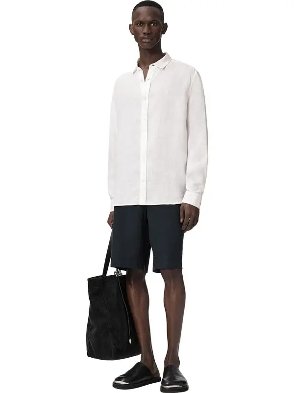 ALLSAINTS Loom Long Sleeve Linen Shirt - White