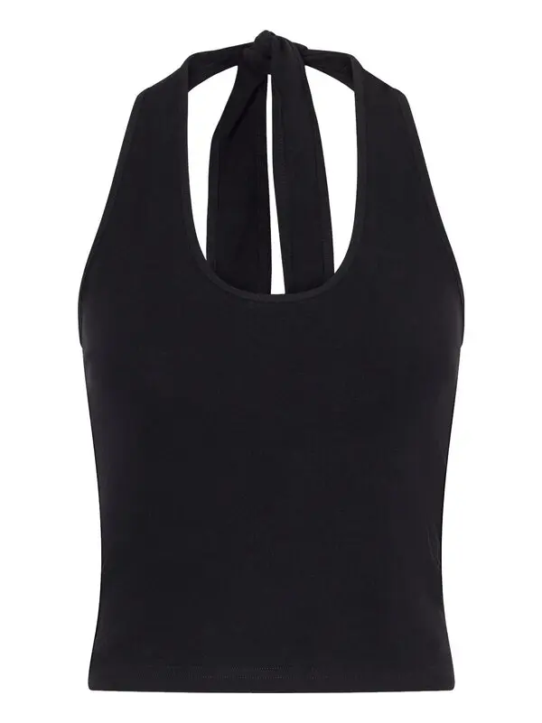 Matteau Tie-detailed Cotton-jersey Halterneck Tank - Black