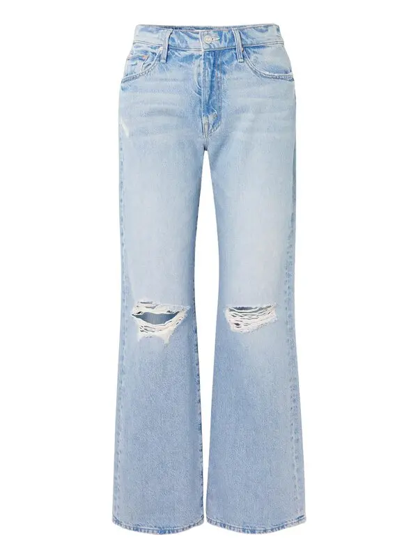 MOTHER Maven Sneak Distressed High-rise Straight-leg Jeans - Blue