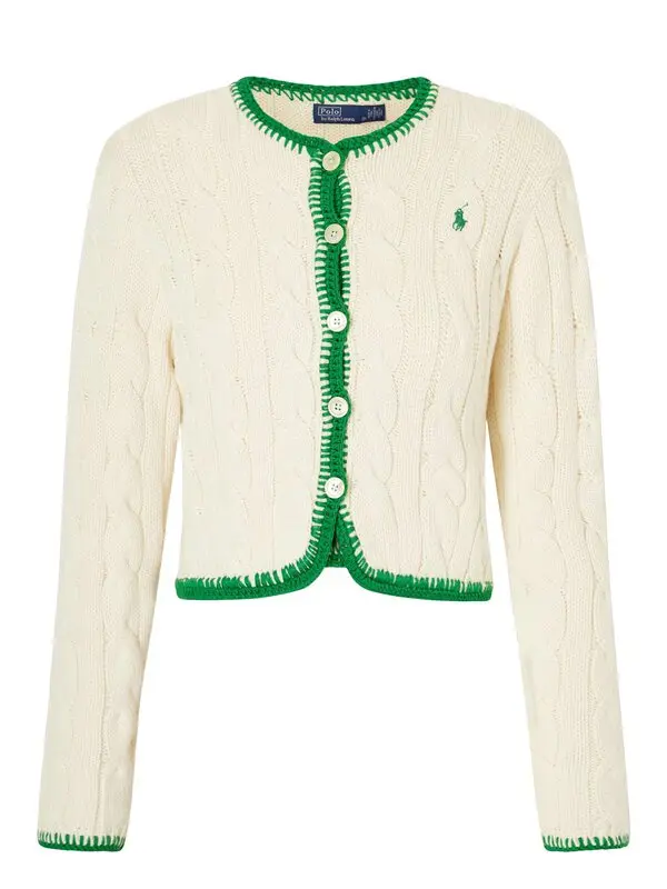 Polo Ralph Lauren Embroidered Cable-knit Cotton-blend Cardigan - Cream