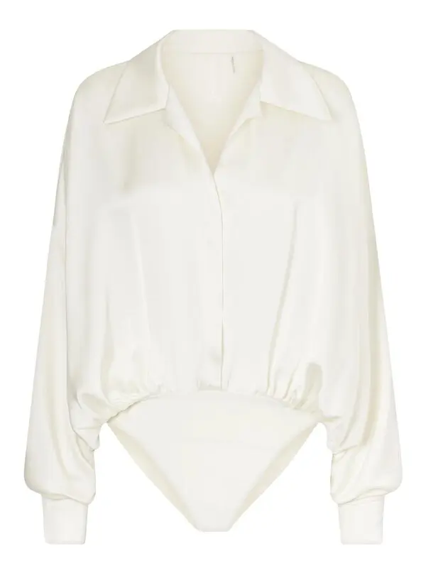 Norma Kamali Boyfriend Satin Bodysuit - White