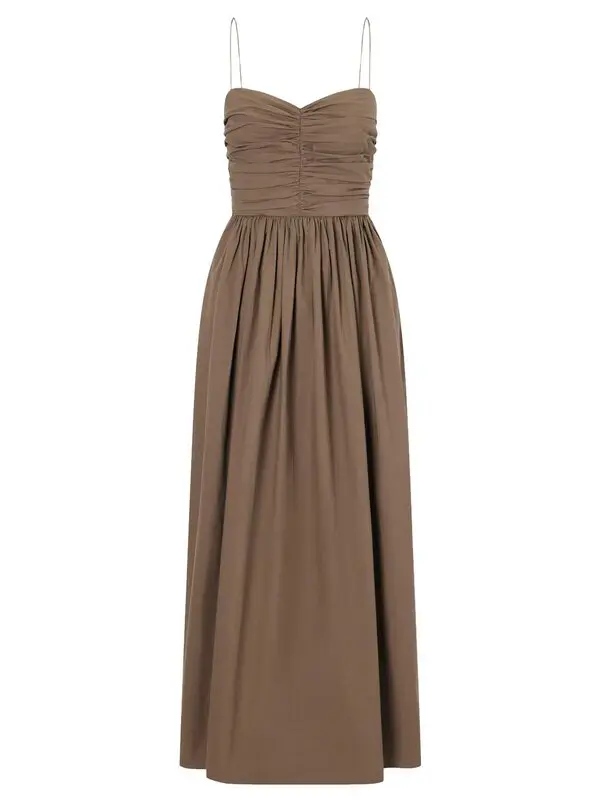 Matteau Gathered Organic Cotton-poplin Midi Dress - Brown