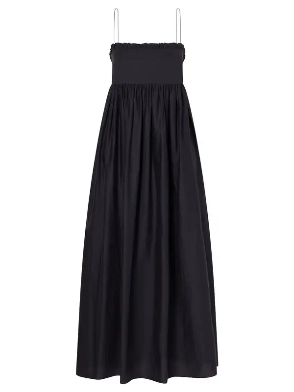 Matteau Empire Ruffled Cotton-poplin Midi Dress - Black