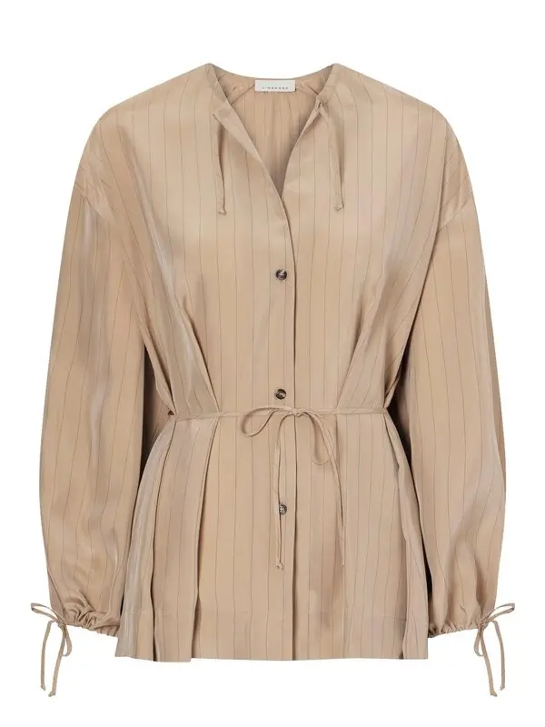 LIBEROWE Ellis Pinstriped Satin Wrap Blouse - Neutrals