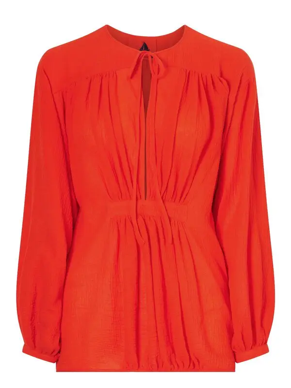 LES VACANCES D’IRINA Gathered Cotton Shirt - Red