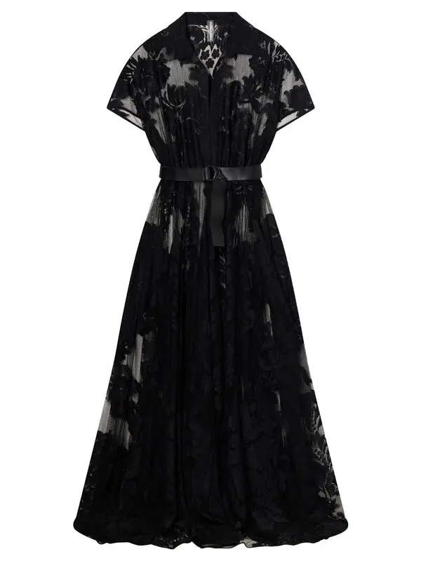 Norma Kamali Belted Embroidered Mesh Gown - Black