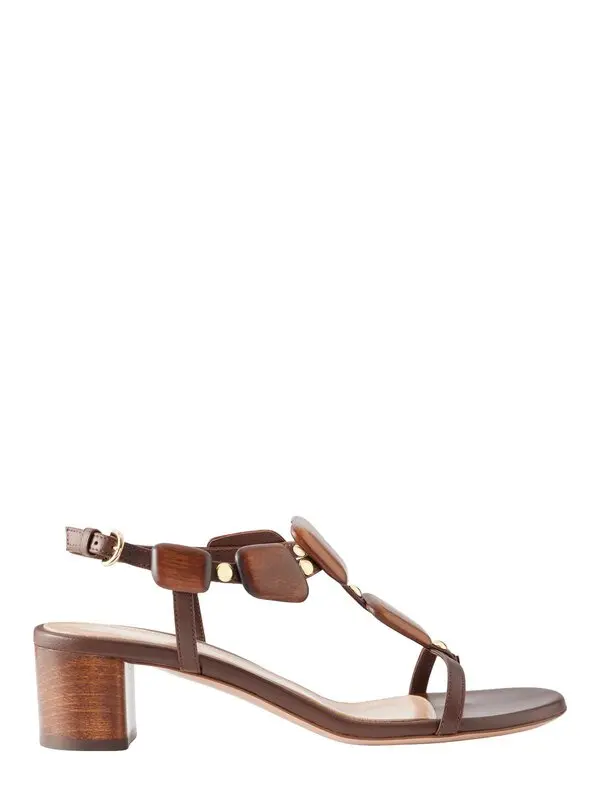 GIANVITO ROSSI Appliquéd Studded Leather Thong Sandals - Brown