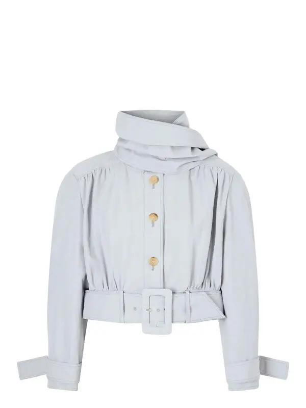 Chloé Belted Scarf-detailed Gathered Cropped Jacket - Blue