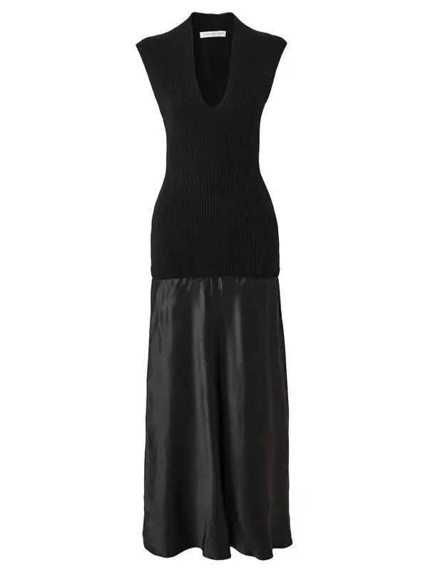 Christopher Esber Ribbed Cashmere And Silk-satin Maxi Dress - Black