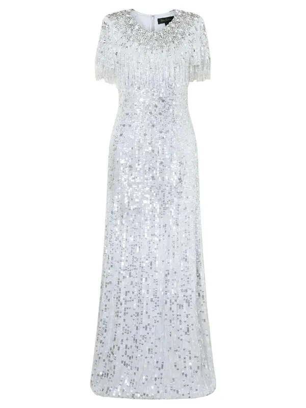 Jenny Packham Eugene Crystal-embellished Sequined Gown - Light Blue