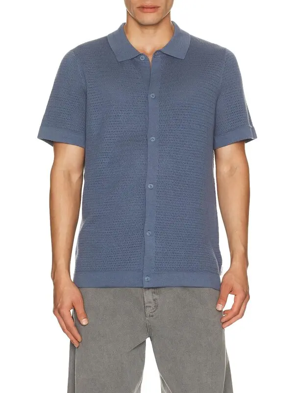 Onia Drop Needle Button Up Shirt In Slate - Mist