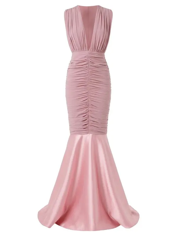 GRETA CONSTANTINE Ruched Silk-wool Maxi Dress - Pink