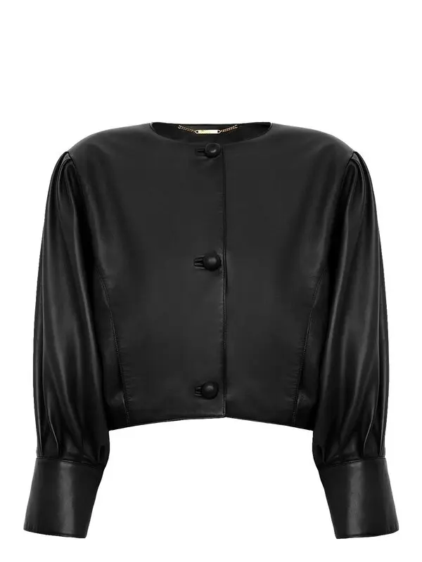 Chloé Cropped Nappa Leather Blouson Jacket - Black