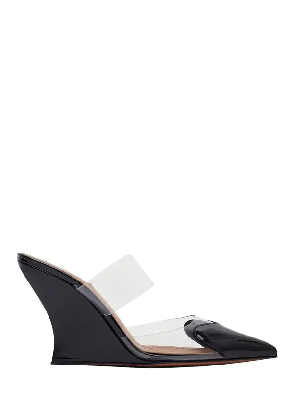 Alaïa Coeur 90 Patent Wedge Mules - Black