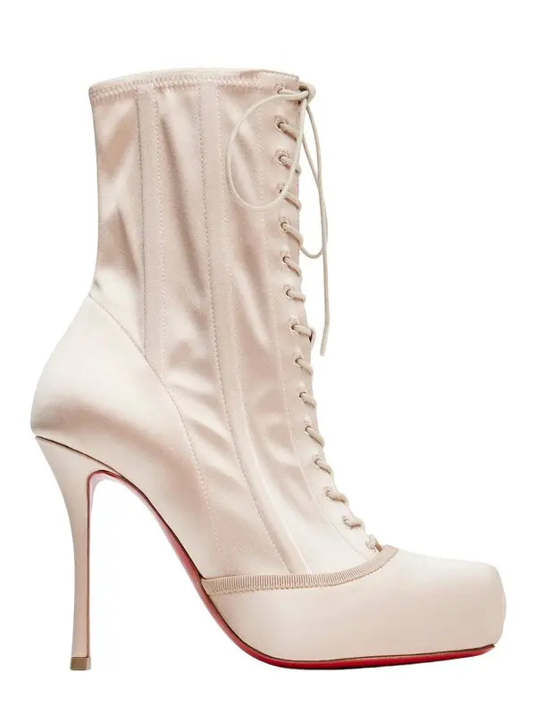 CHRISTIAN LOUBOUTIN Pavlova 100 Lace Up Satin Boots - Beige