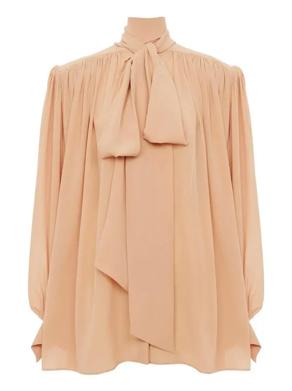 Chloé Oversized Gathered Lavalliere Blouse - Pink