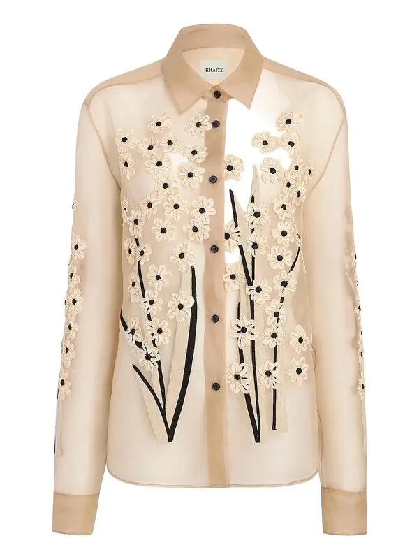 Khaite Argo Floral Blouse - Beige
