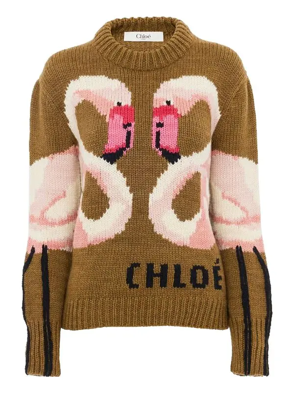 Chloé Flamingo Wool Knit Sweater - Brown
