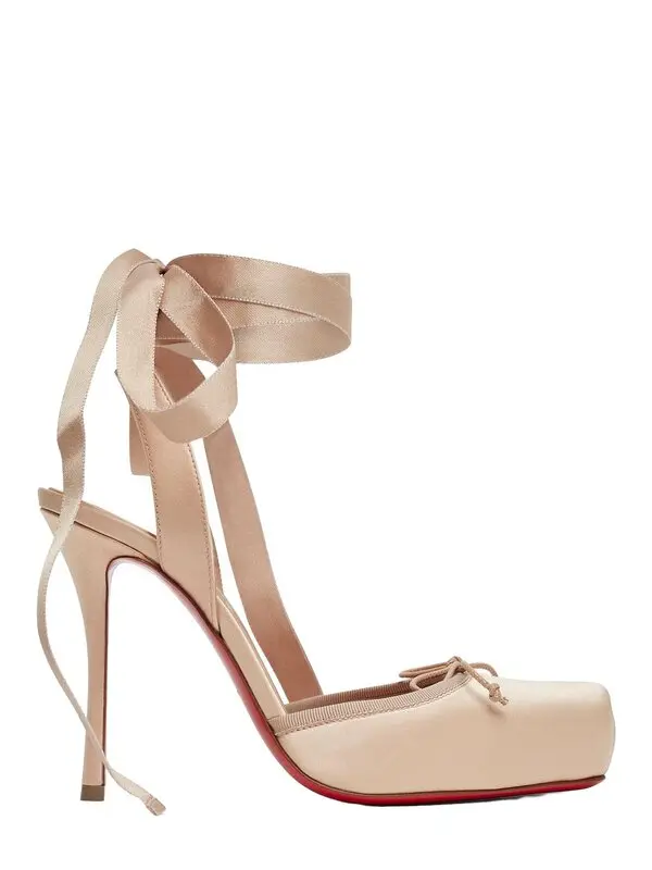 CHRISTIAN LOUBOUTIN Cassia Lace Up 100 Blush Satin Pumps - Beige