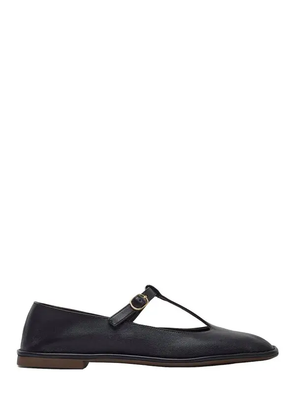 THE ROW Square T-strap Ballerina Flats - Black