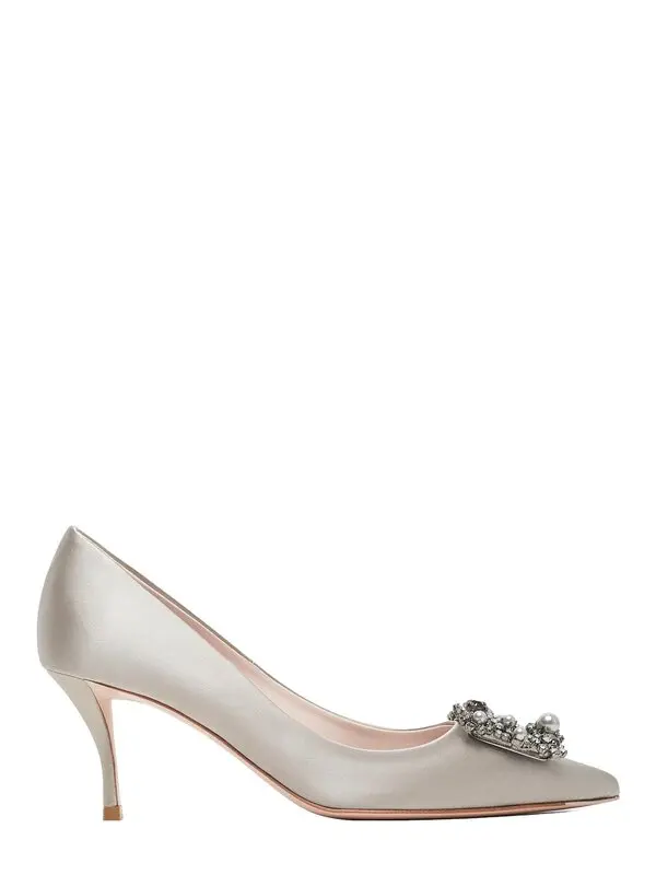 ROGER VIVIER Flower Strass Satin Pumps - Grey