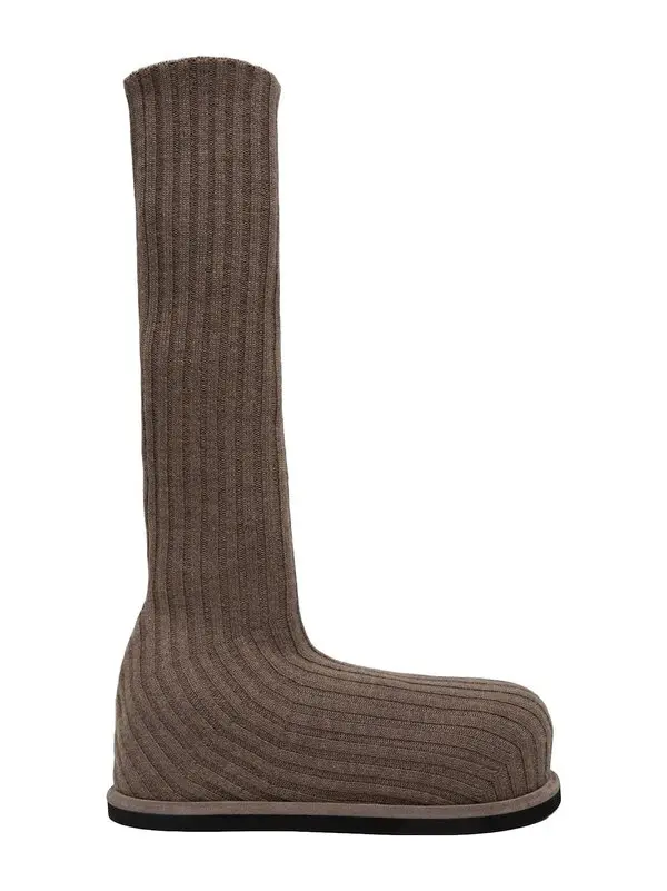 Amina Muaddi Veneda Platform Stretch Boots - Brown