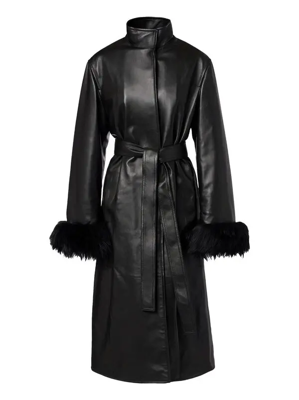Alaïa Leather Long Coat - Black