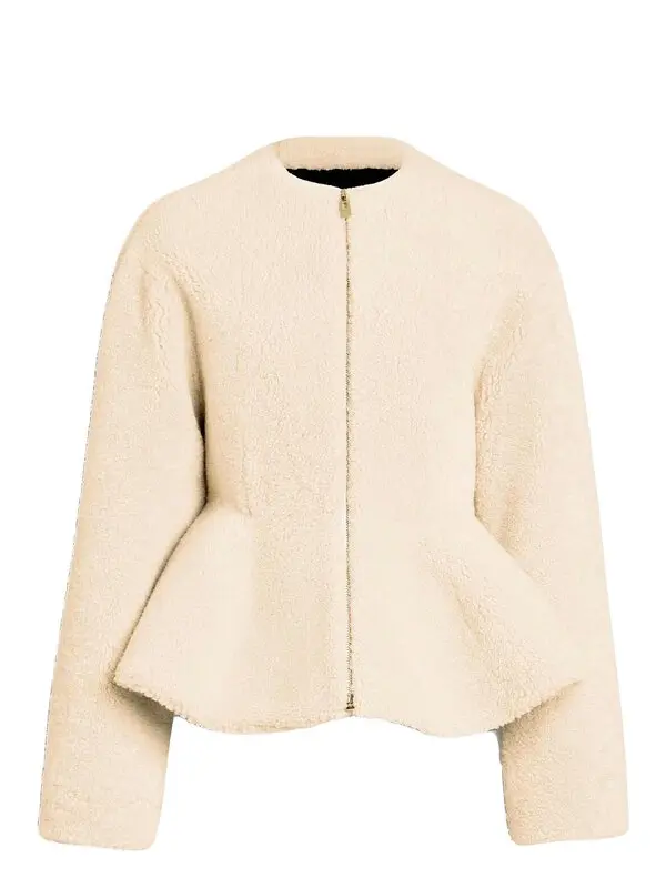 Alaïa Peplum Shearling Jacket - White