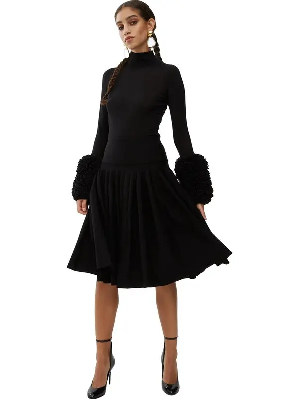 Alaïa Pleated Knit Midi Skirt - Black