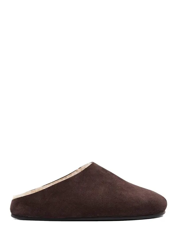 THE ROW Hudson Suede And Shearling Slides - Brown