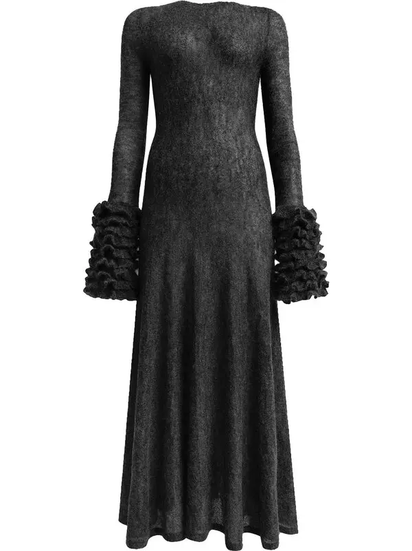 Alaïa Frills Sleeve Fit Flare Dress - Grey